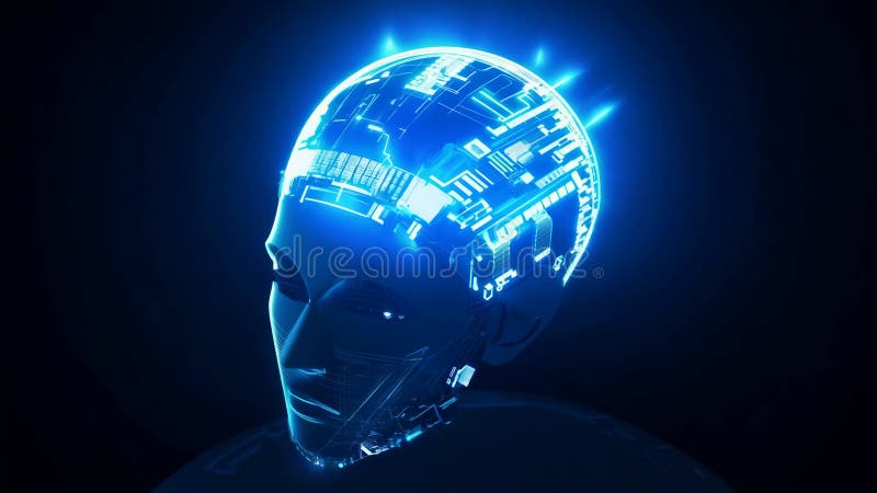 A Glowing, Transparent Face with Digital Circuits and Futuristic ...