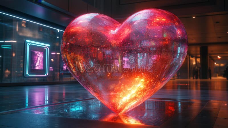 Glowing Transparent Heart in a Futuristic Setting - Generative Ai Stock ...