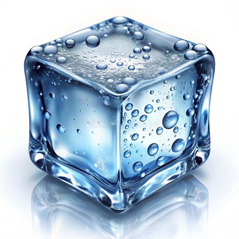 Glowing Transparent Ice Cube with Floating Bubbles Stock Illustration ...