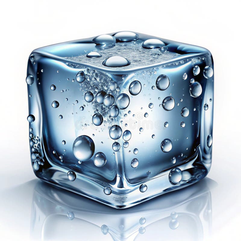 Glowing Transparent Ice Cube with Floating Bubbles Stock Illustration ...