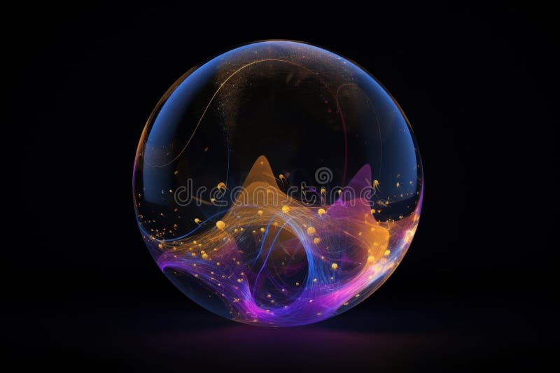 Glowing Transparent Sphere with Colorful Abstract Light Trails on Black ...