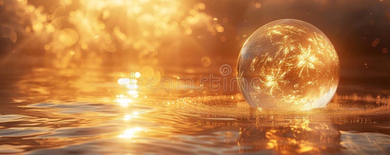 Glowing Transparent Sphere with Ethereal Light Reflections on Water ...