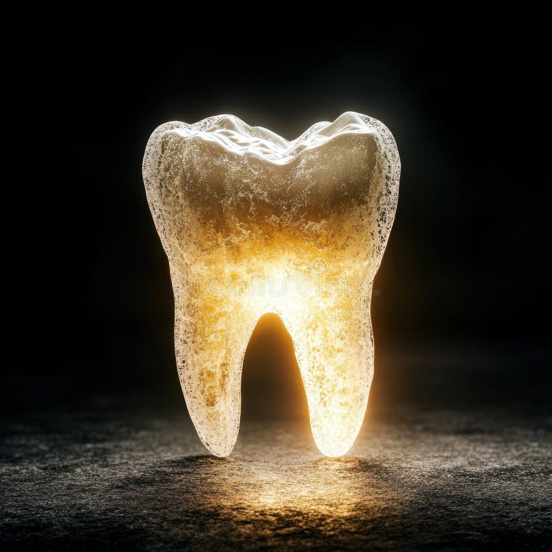 Glowing Transparent Tooth on Dark Textured Background Stock ...