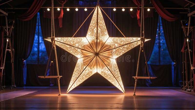 Glowing Trapeze Structure Shaped Like Star Descending with Final Act ...