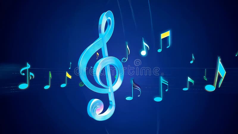 Glowing Treble Clef Rotating with Musical Notes Stock Video - Video of ...