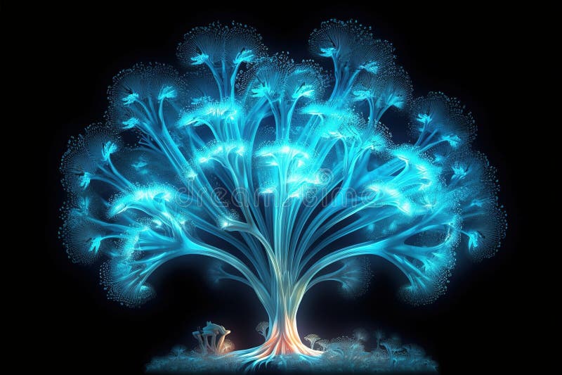 Glowing Tree on Black. Generated by AI Stock Illustration ...