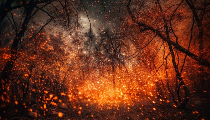 Glowing Tree Branch Illuminated by Autumn Flame Generated by AI Stock ...