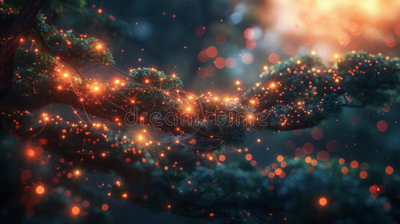 Glowing Tree Branch with Lights - Generative Ai Stock Illustration ...