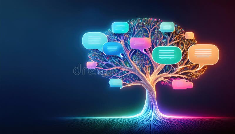 Glowing Tree with Branches Forming Speech Bubbles, Symbolizing Growth ...