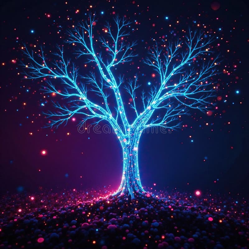 Glowing Tree Branches are Illuminated by an Abstract Wave of Neon ...
