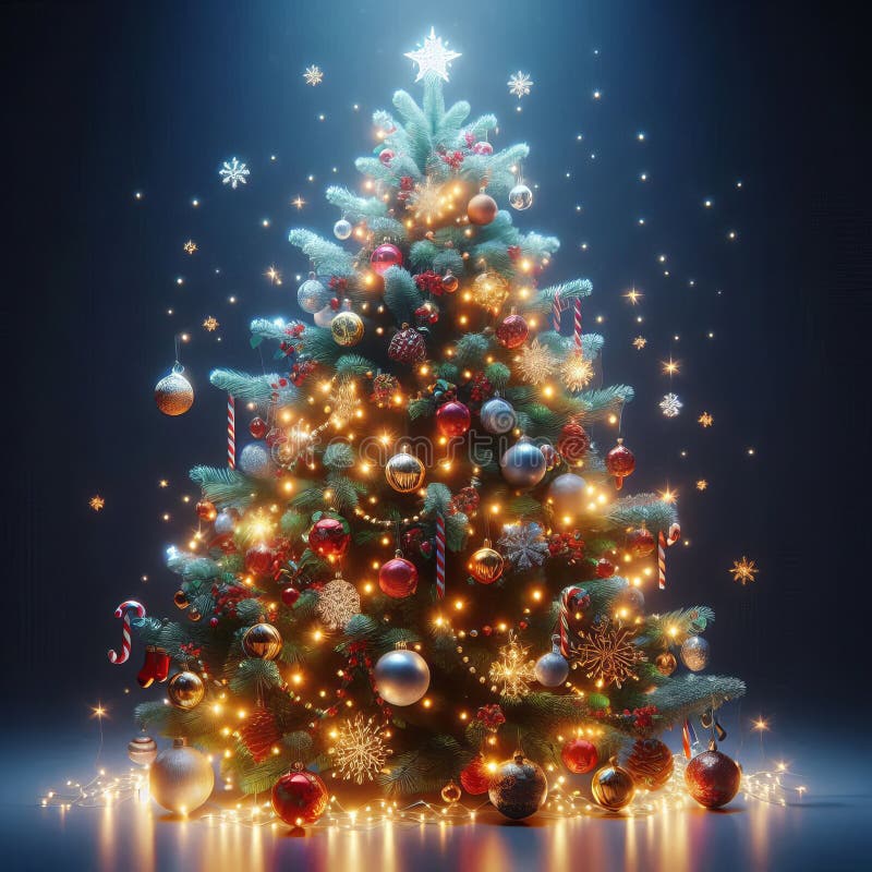 Glowing Tree a Christmas Tree with Glowing Lights and Ornaments Stock ...