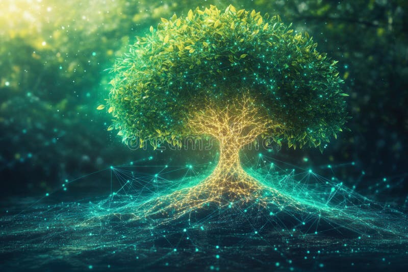 Glowing Futuristic Tree Life Connecting Nature Technology Stock Photos ...