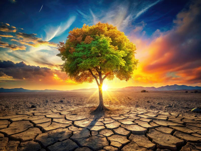 A Glowing Tree Emerges from Cracked Earth a Powerful Visual Metaphor ...