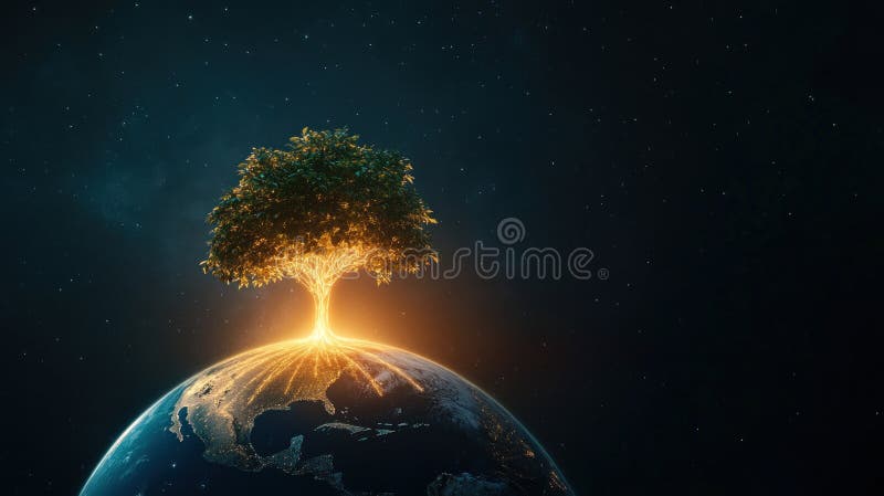 A Glowing Tree Emerges from Earth, Symbolizing Life and Connection ...