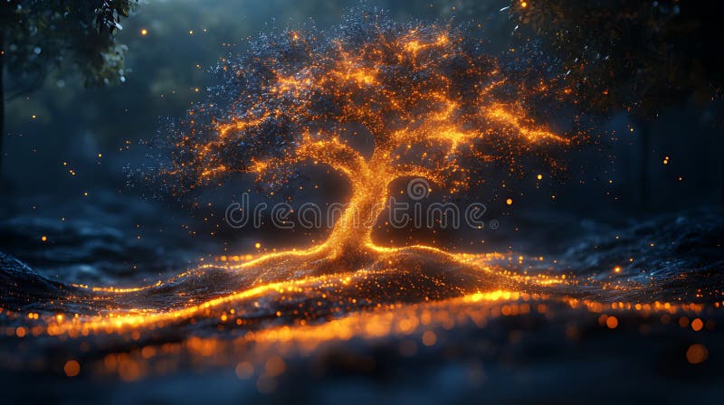 Glowing Tree, Forest, Night, Fantasy, Particles, Magic, Background ...