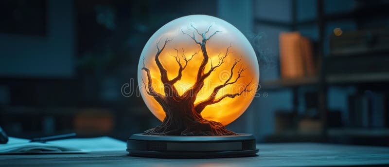 A Glowing Tree in a Glass Sphere. Stock Image - Image of design ...