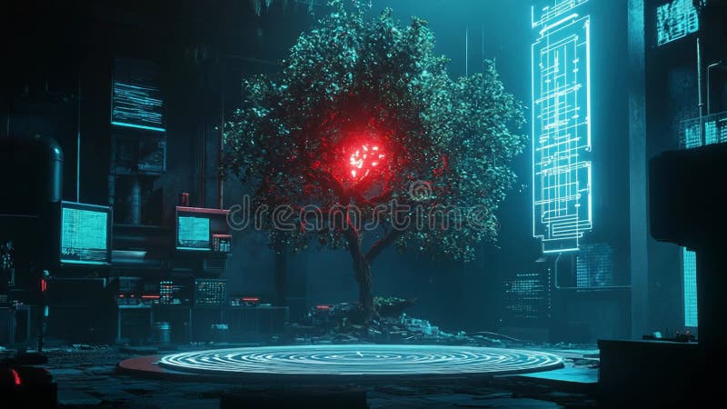 Glowing Tree Growing in Futuristic Laboratory Setting with Neon Lights Stock Footage - Video of ...