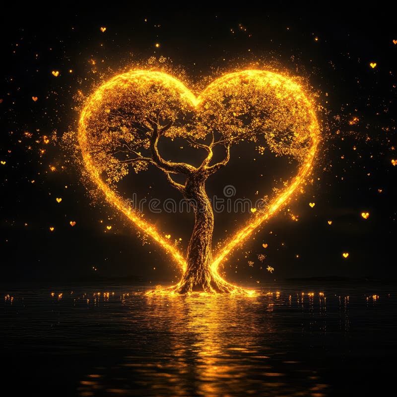 Glowing Tree Growing Out Golden Heart Stock Photos - Free & Royalty ...