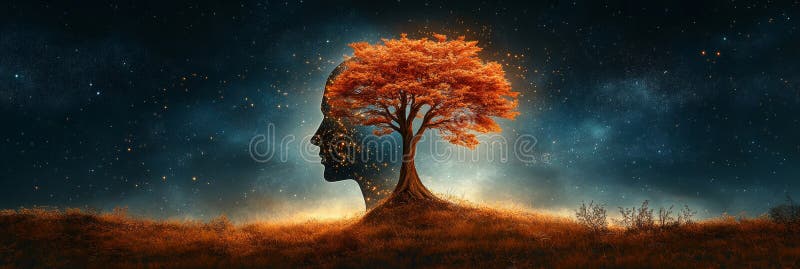 Glowing Tree of Knowledge within a Human Head Silhouette. Nature ...