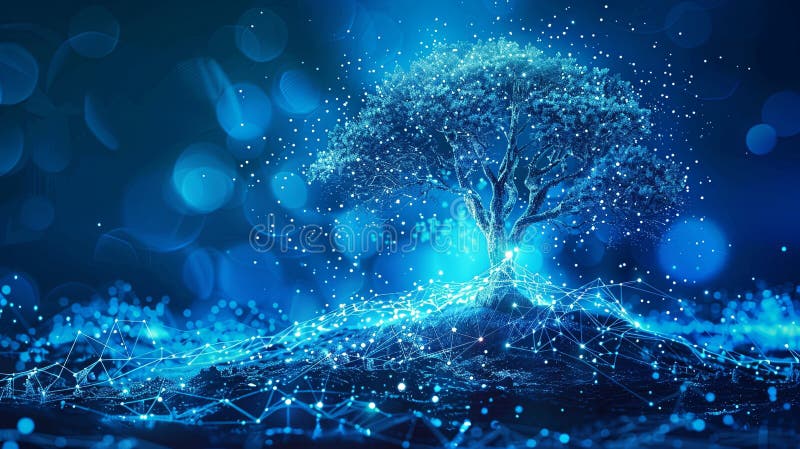 Glowing Tree of Life Representing Digital Technology and Ecology Stock ...