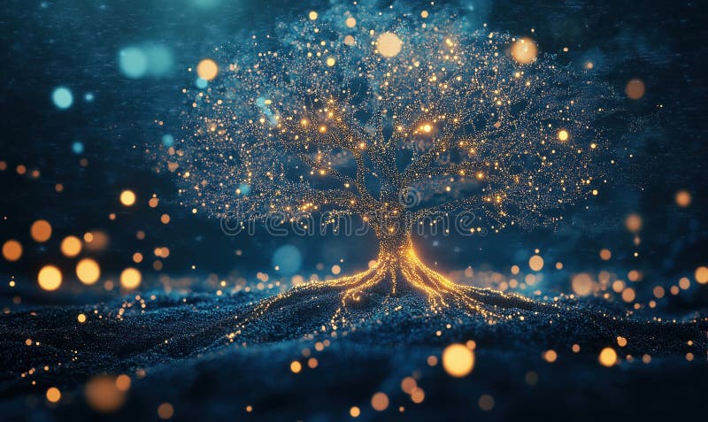 Glowing Tree Life Sparkling Lights Ethereal Atmosphere Stock Photos ...