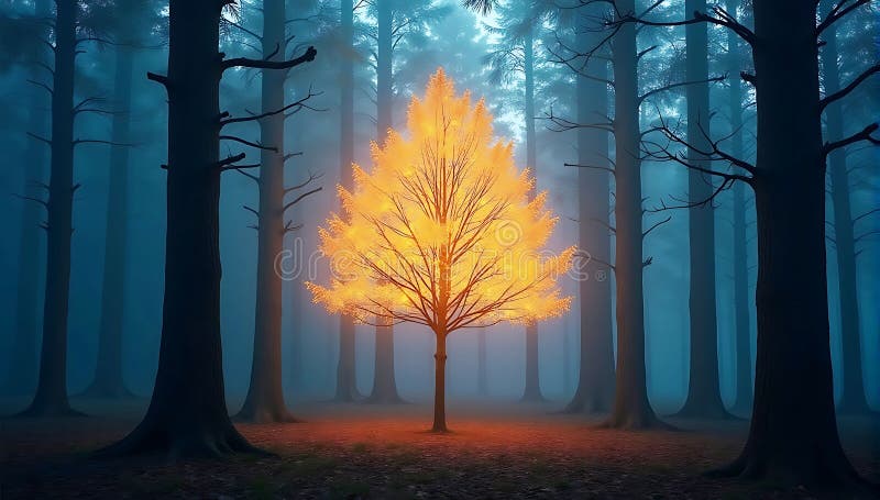 A Glowing Tree in the Middle of a Dark Forest, Symbolizing Hope ...