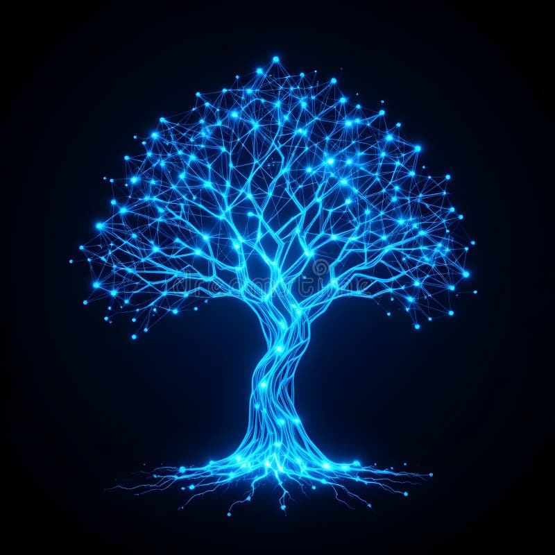 Glowing Tree Network Connection on Dark Background Stock Illustration ...