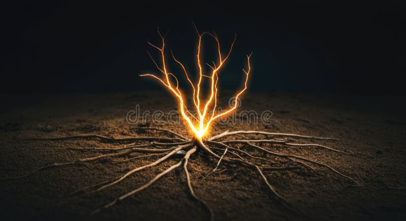 Glowing Tree Roots Illuminating Dark Soil with Vibrant Energy Stock ...