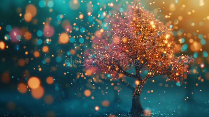 Glowing Tree with Sparkles in Abstract Night Landscape Stock Image ...