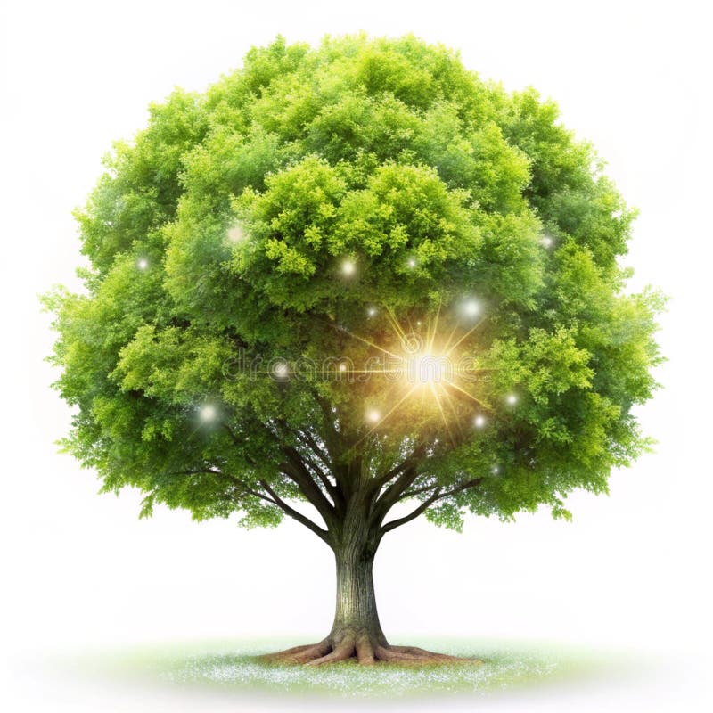 Glowing Tree with Transparent Leaves Floating Around Stock Illustration ...