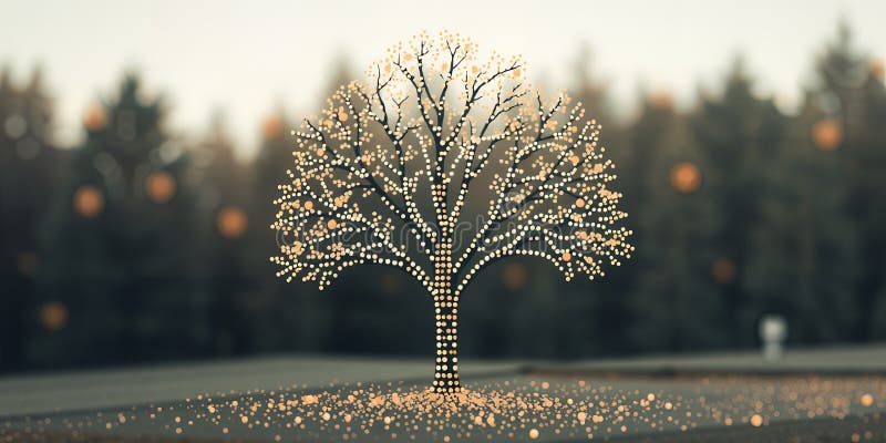 Glowing Tree in Winter Wonderland Stock Illustration - Illustration of ...