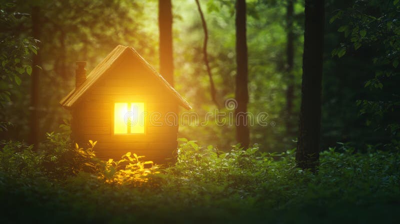 Glowing Treehouse Nestled in a Tranquil Forest Surrounded by Lush ...