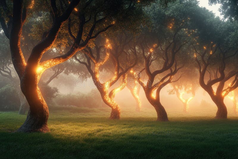 Glowing Trees at Dusk stock photo. Image of atmospheric - 367183820