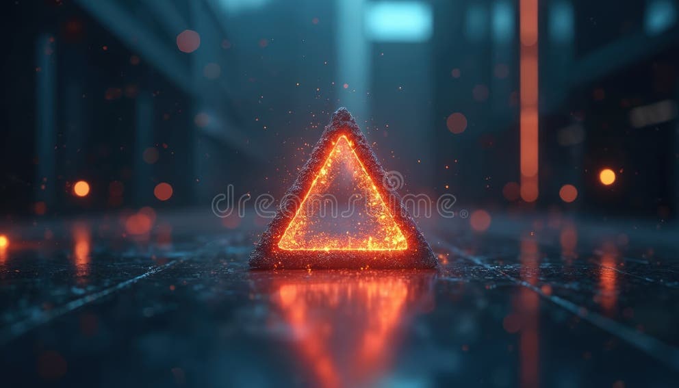 Glowing Triangle Caution Sign Warns of Notification Error, Maintenance ...