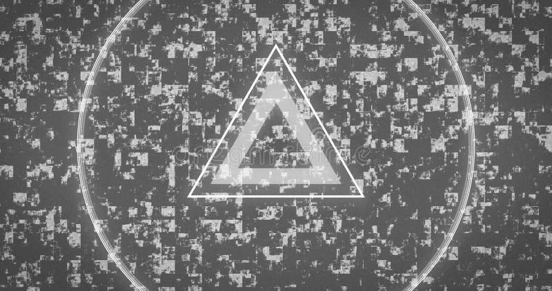 Glowing Triangle and Circle Image Over Digital Glitch Background Stock ...