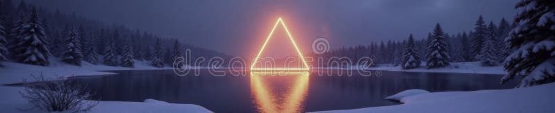 Glowing Triangle Formation Above Snow Covered Lake Surface, Forest ...