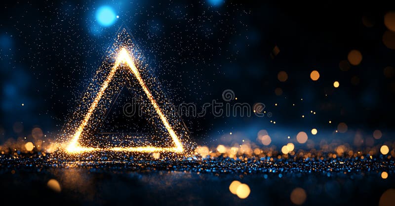 Glowing Triangle Surrounded by Shimmering Particles and Bokeh Lights ...