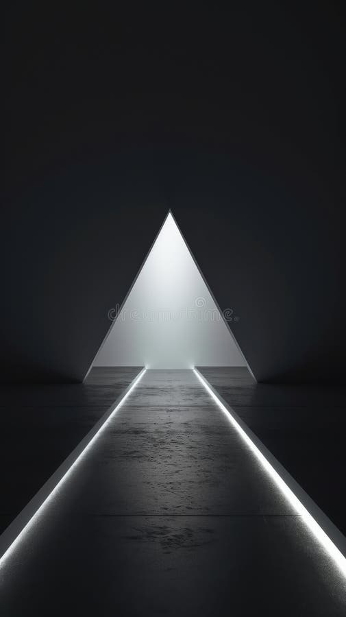 Futuristic Glowing Triangle Doorway with Path Stock Photo - Image of ...
