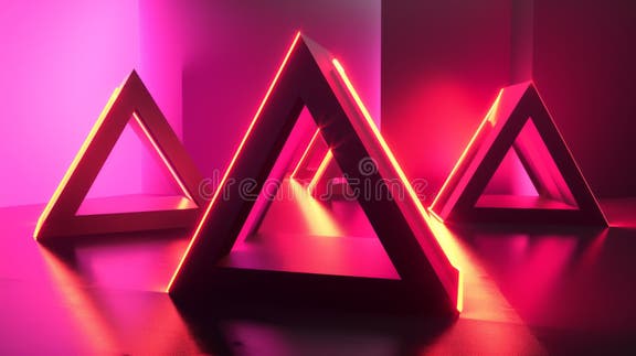 Glowing Triangular Frames in Dark Cyberpunk Setting Stock Image - Image ...
