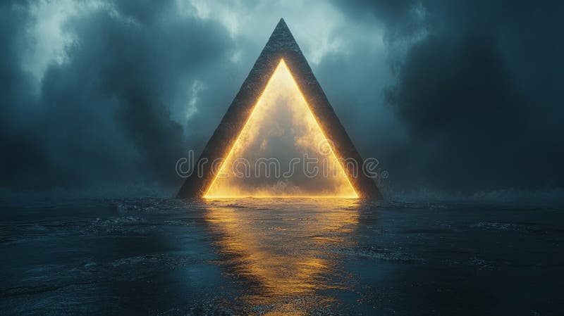 Glowing Triangular Portal in Dark Misty Landscape, Mysterious ...
