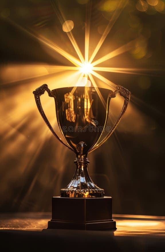 Glowing Trophy Award with Sunburst Effect Stock Illustration ...