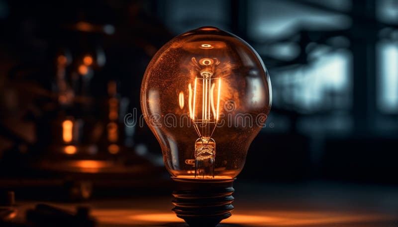 Glowing Tungsten Filament Illuminates Old Fashioned Electric Lamp on ...