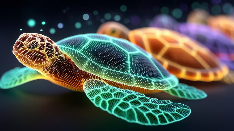 Glowing Turtle Shell Pattern on Uhd Led Screen with Pixel Texture and ...