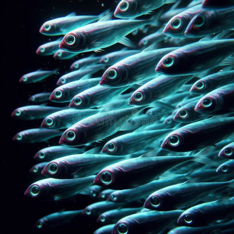 Luminous Fish Gathering stock illustration. Illustration of neon ...