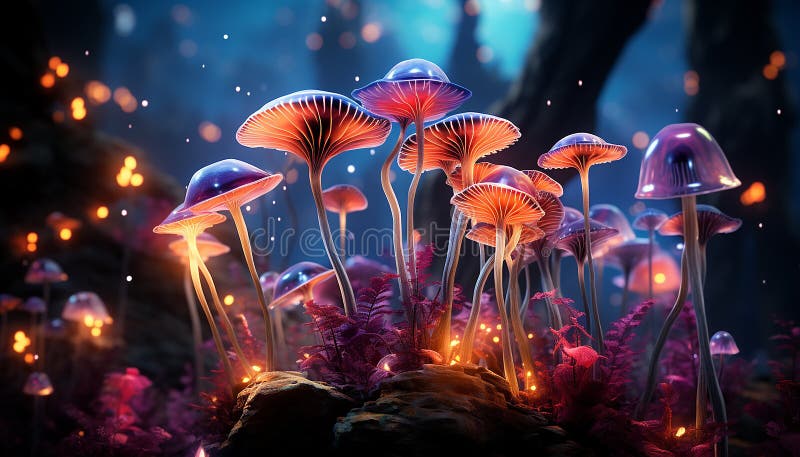 Glowing Underwater Toadstool Illuminates Dark Forest with Abstract ...