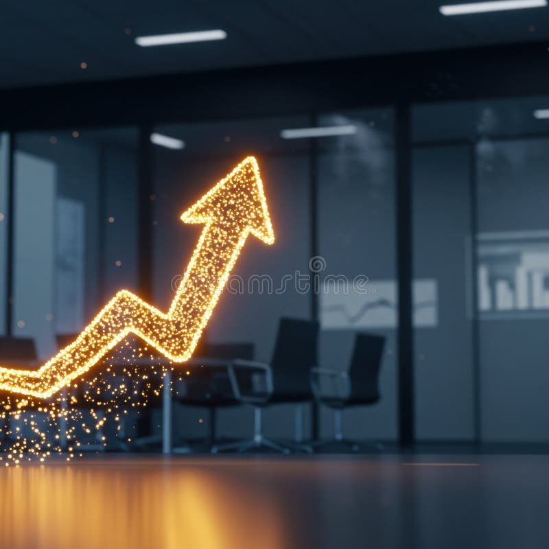 Glowing Upward Arrow Graph in Modern Office Stock Illustration ...