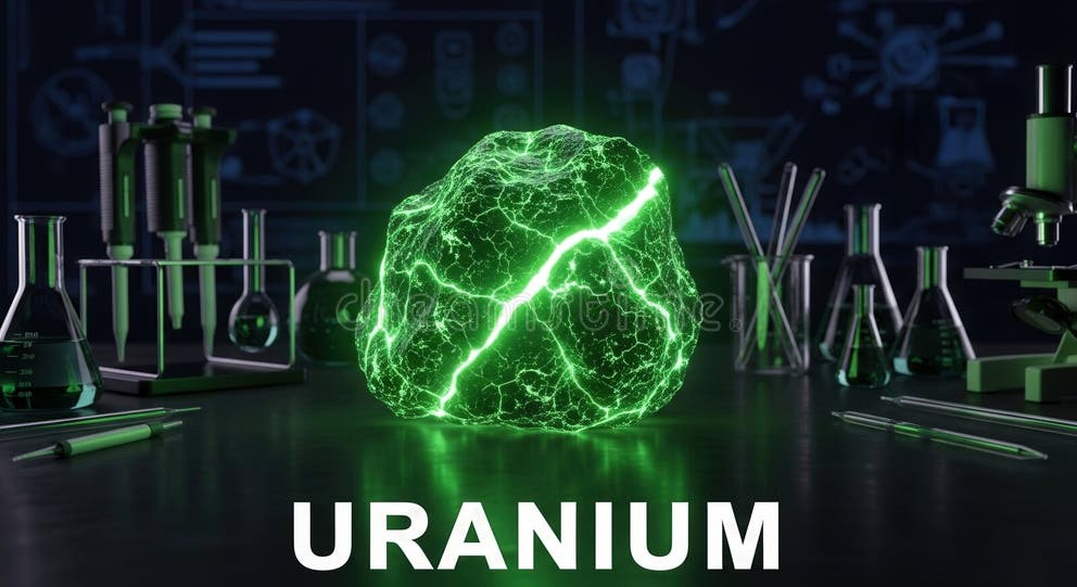 Glowing Uranium Rock in Laboratory Setting with Scientific Equipment ...
