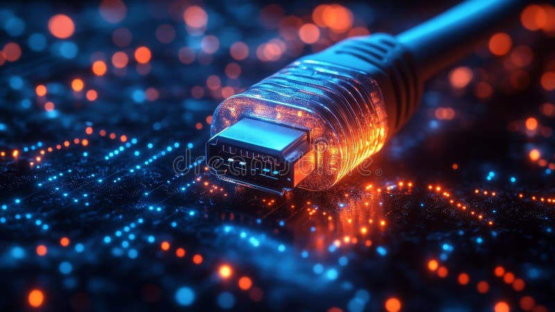 USB Cable with High-Tech Glow Stock Illustration - Illustration of ...