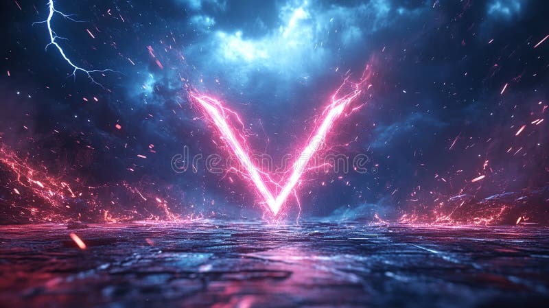 Glowing V-shaped Energy Beam Amidst Stormy Night Scene Stock ...