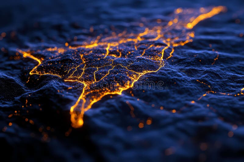 Glowing Veins Spreading Across Dark Terrain, an Abstract Ai Background ...